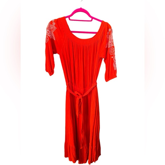 Ellison | Dresses | Ellison Revolve Embroidered Belted Red Orange ...
